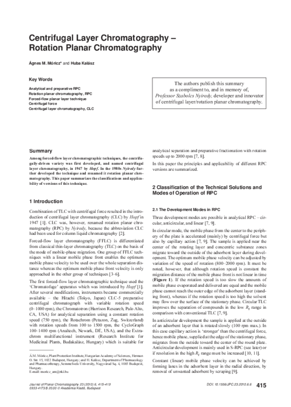 Pdf Centrifugal Layer Chromatography Rotation Planar Chromatography Chapter 3