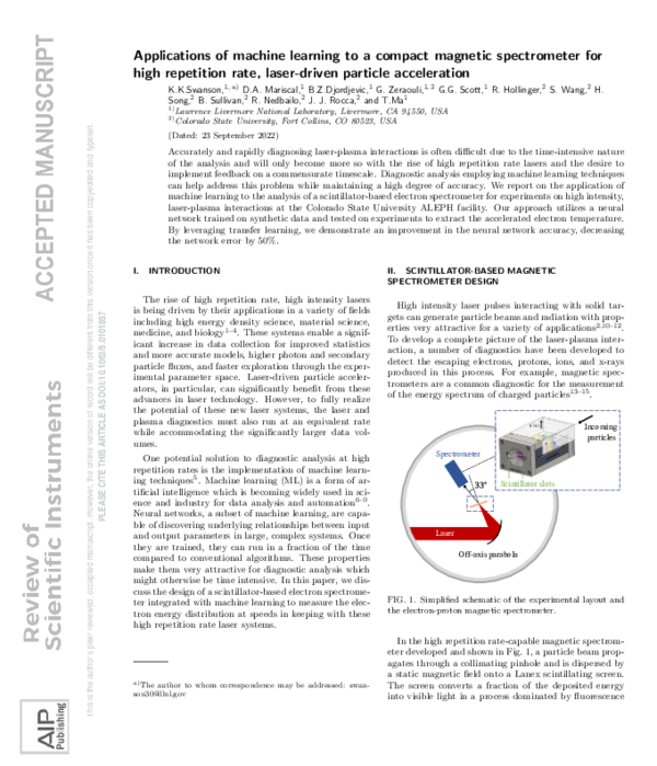 (PDF) Applications of machine learning to a compact magnetic spectrometer for high repetition ...