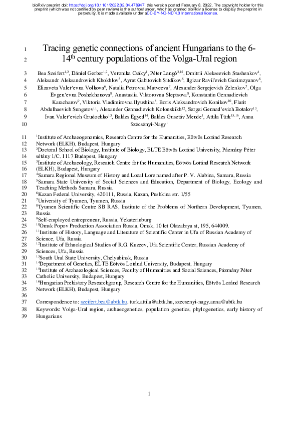 (PDF) Tracing genetic connections of ancient Hungarians to the 6-14th century populations of the ...