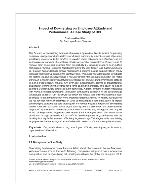 (PDF) Impact of Downsizing on Employee Attitude and Performance: A Case Study of HBL