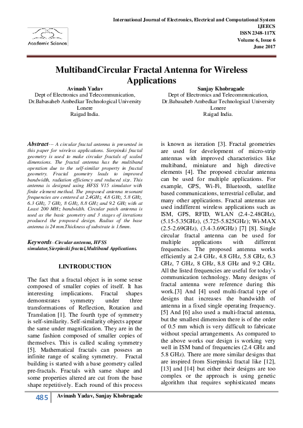(PDF) MultibandCircular Fractal Antenna for Wireless Applications