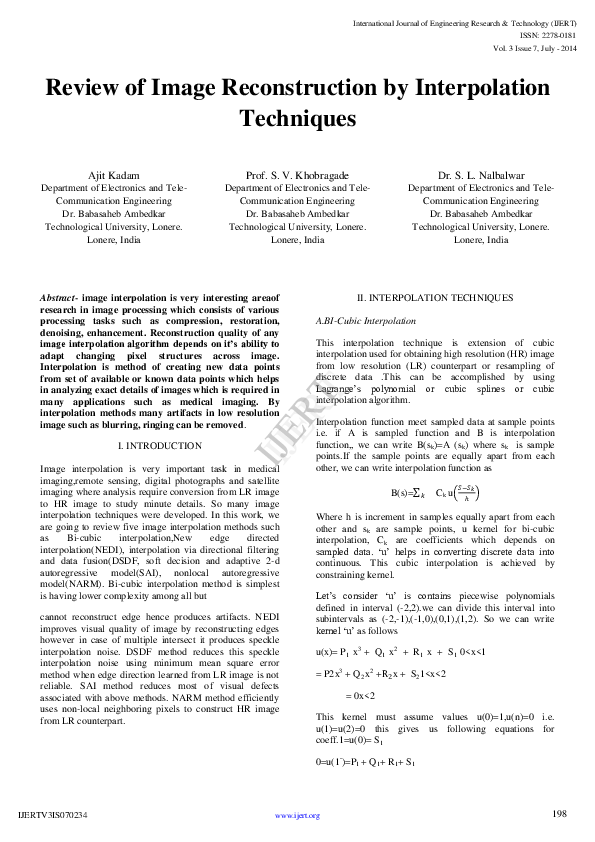 (PDF) Review of Image Reconstruction by Interpolation Techniques