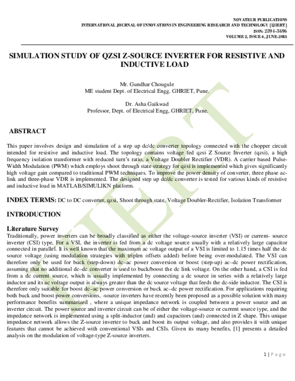 (PDF) Simulation Study of Qzsi Z-Source Inverter for Resistive and Inductive Load