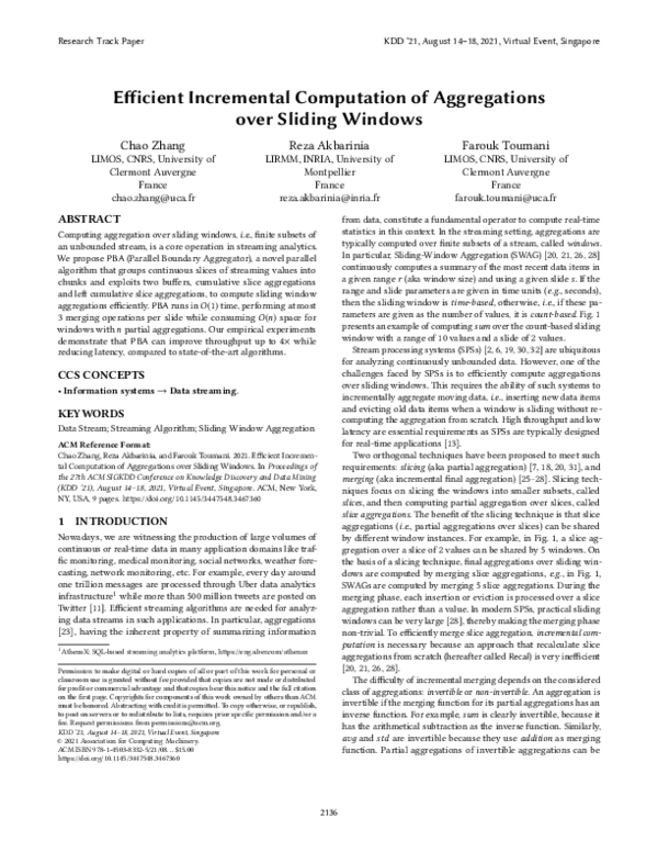 (PDF) Efficient Incremental Computation of Aggregations over Sliding Windows