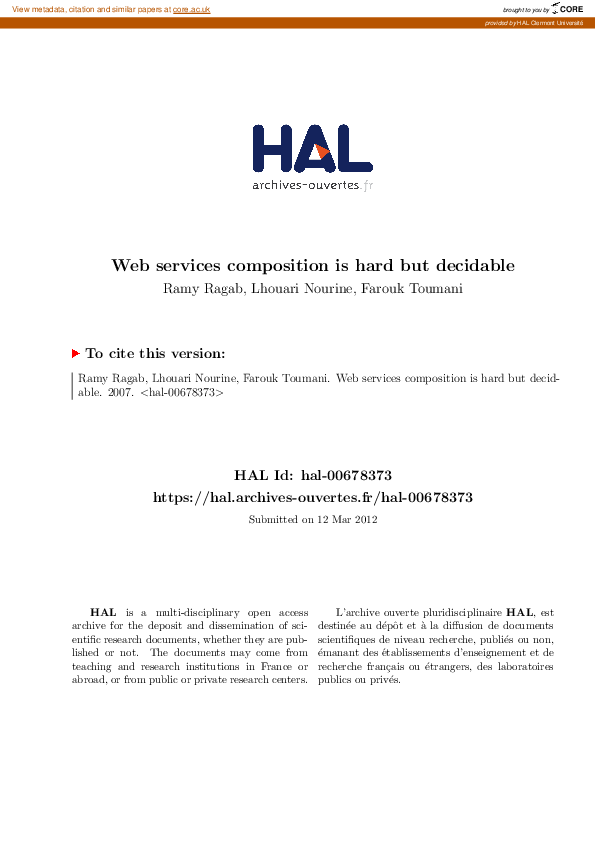 (PDF) Web services composition is hard but decidable