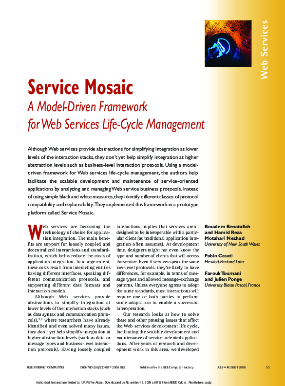 (PDF) Service Mosaic: A Model-Driven Framework for Web Services Life-Cycle Management