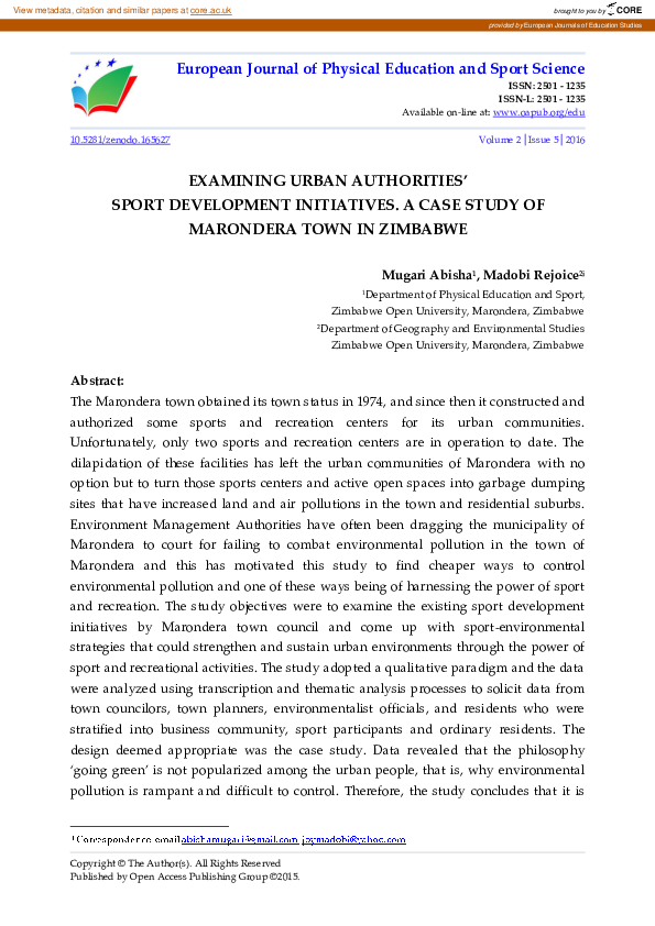 (PDF) Examining Urban Authorities’ Sport Development Initiatives. A ...