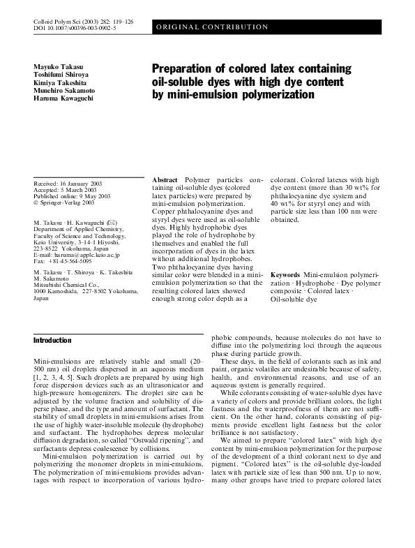 (PDF) Preparation of colored latex containing oil-soluble dyes with ...