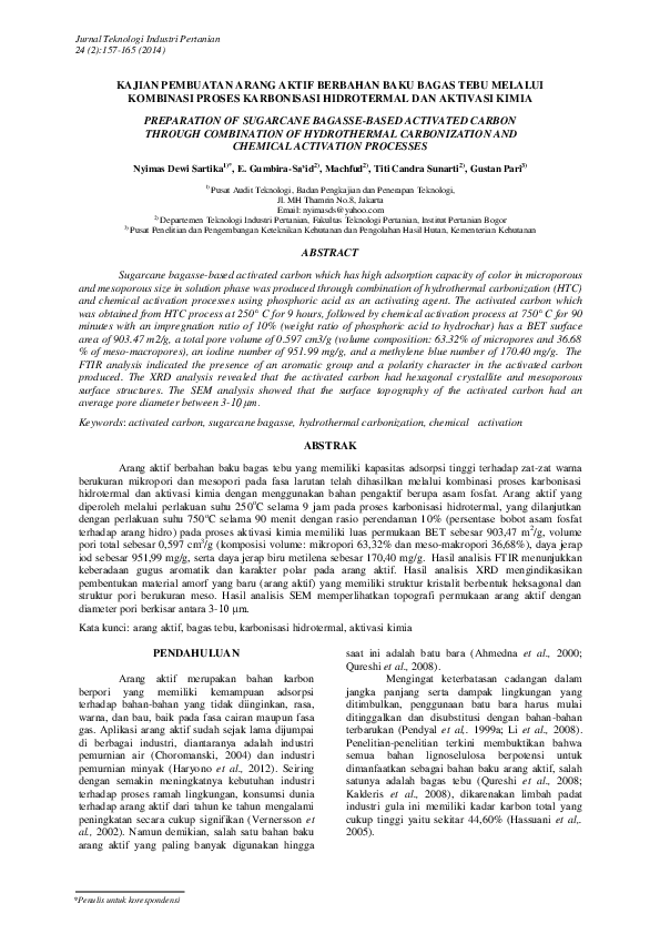 (PDF) Kajian Pembuatan Arang Aktif Berbahan Baku Bagas Tebu Melalui ...