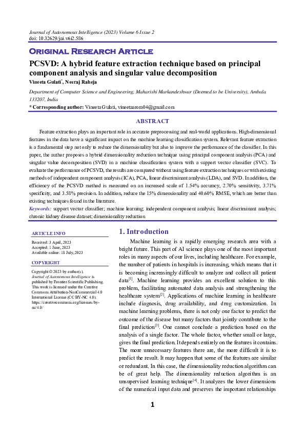 (PDF) PCSVD: A hybrid feature extraction technique based on principal component analysis and ...