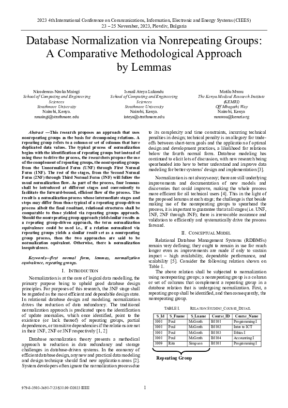 (PDF) Database Normalization via Nonrepeating Groups: A Comparative Methodological Approach by ...