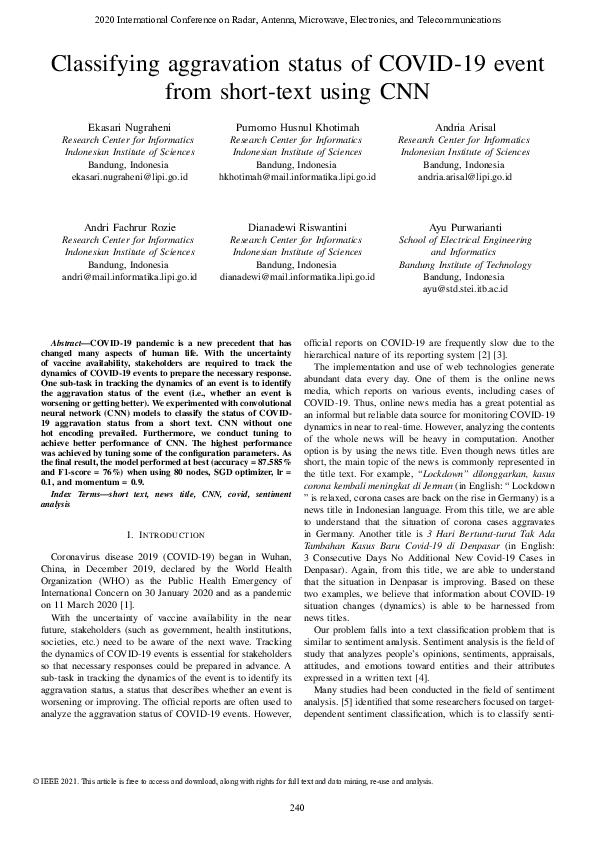 (PDF) Classifying aggravation status of COVID-19 event from short-text ...