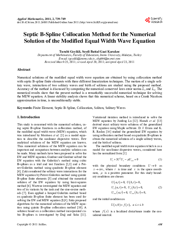 (PDF) Septic B-Spline Collocation Method for the Numerical Solution of the Modified Equal Width ...