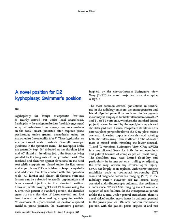 (PDF) A novel position for D2 kyphoplasty: Swimmer's position | Ajay ...