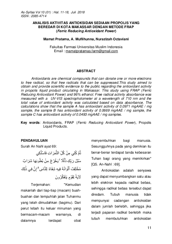 (PDF) ANALISIS AKTIVITAS ANTIOKSIDAN SEDIAAN PROPOLIS YANG BEREDAR DI ...