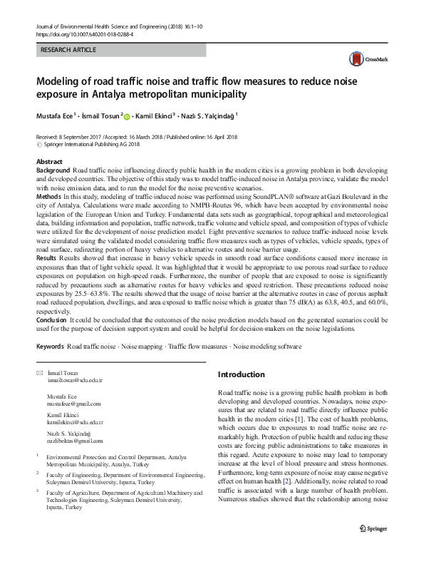 (PDF) Modeling of road traffic noise and traffic flow measures to reduce noise exposure in ...