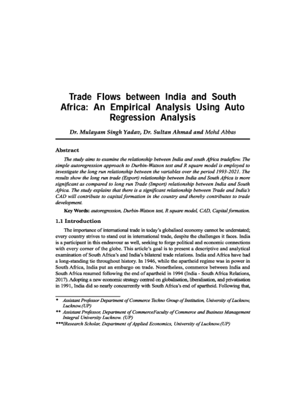 (PDF) Trade Flows between India and South Africa An Empirical Analysis ...