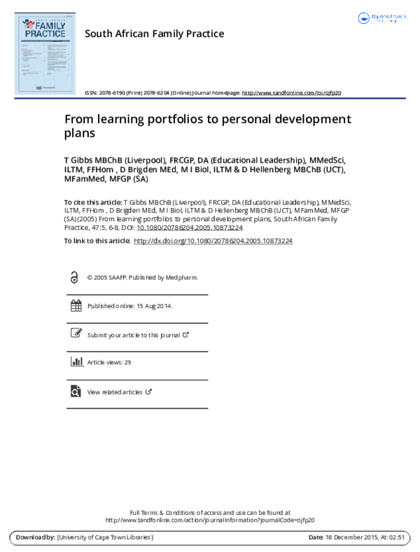 (PDF) From learning portfolios to personal development plans