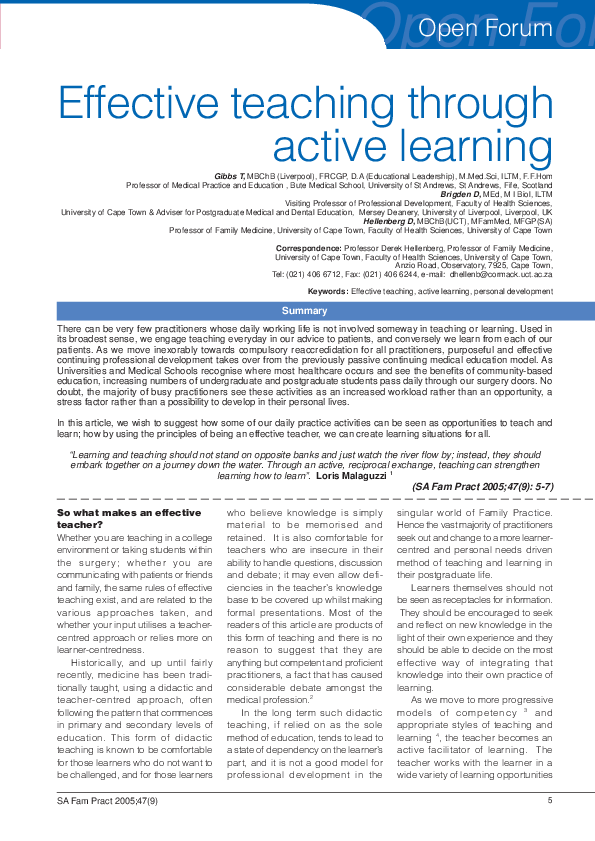 (PDF) Effective teaching through active learning