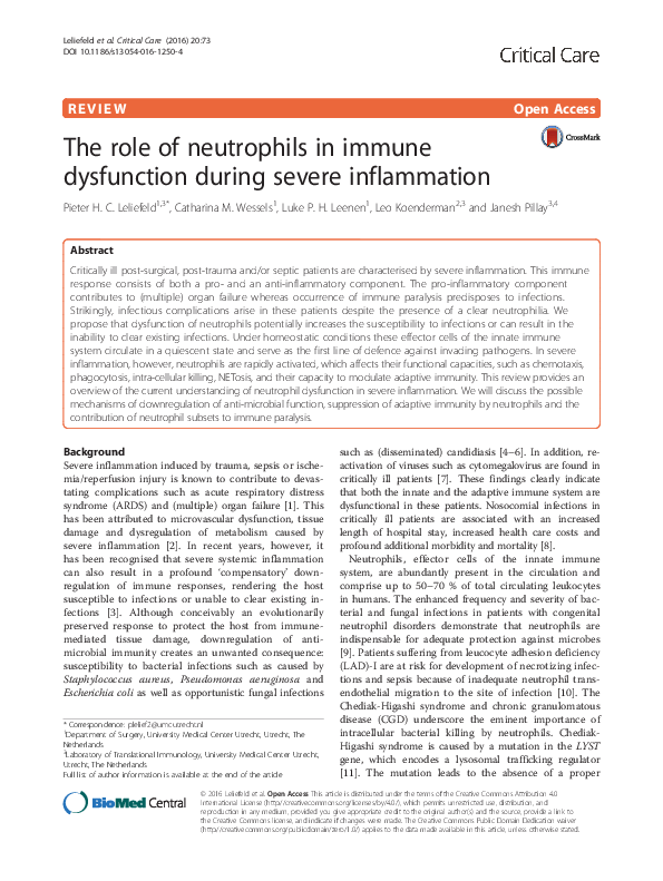 (PDF) The role of neutrophils in immune dysfunction during severe inflammation