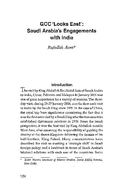 (PDF) GCC ‘Looks East’: Saudi Arabia's Engagements with India