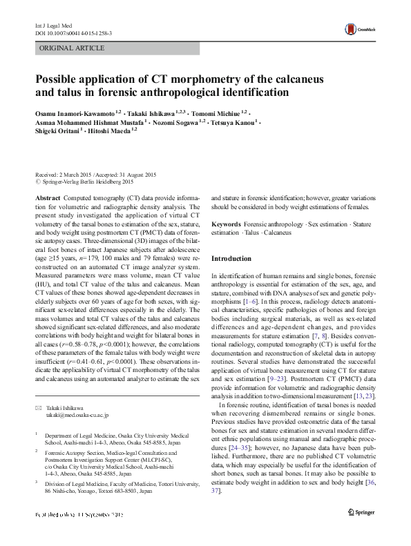(PDF) Possible application of CT morphometry of the calcaneus and talus ...