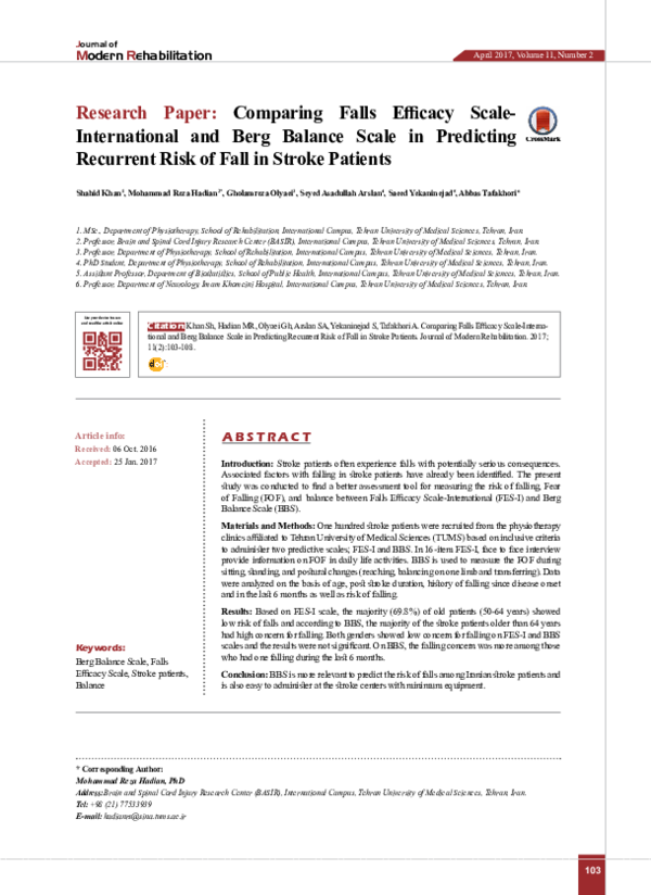 (PDF) Research Paper: Comparing Falls Efficacy Scale-International and ...