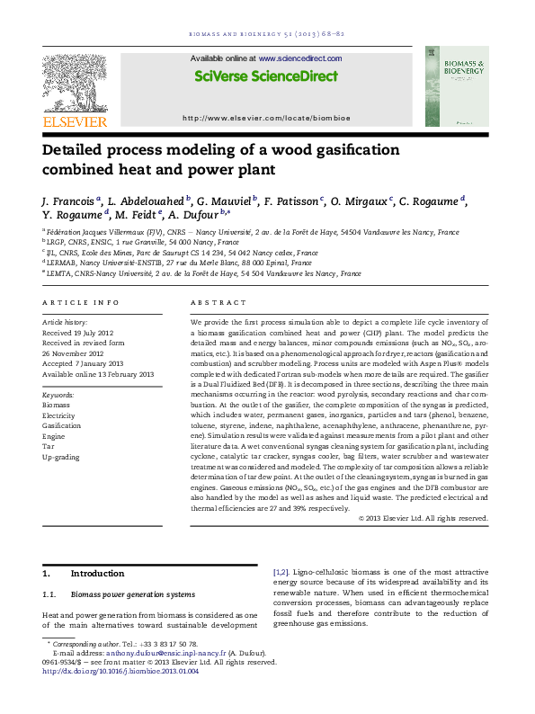 (PDF) Detailed process modeling of a wood gasification combined heat ...