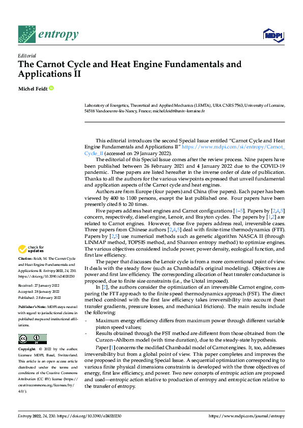 (PDF) The Carnot Cycle and Heat Engine Fundamentals and Applications II