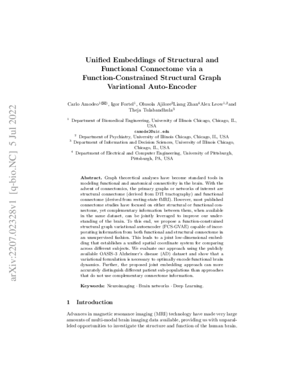 (PDF) Unified Embeddings of Structural and Functional Connectome via a Function-Constrained ...