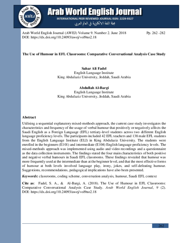 (PDF) The Use of Humour in EFL Classrooms: Comparative Conversational ...