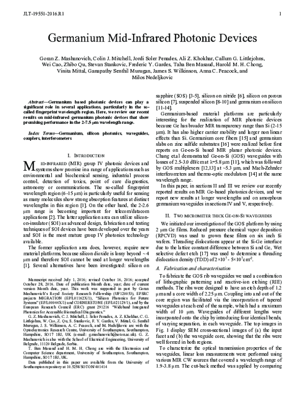 (PDF) Germanium Mid-Infrared Photonic Devices
