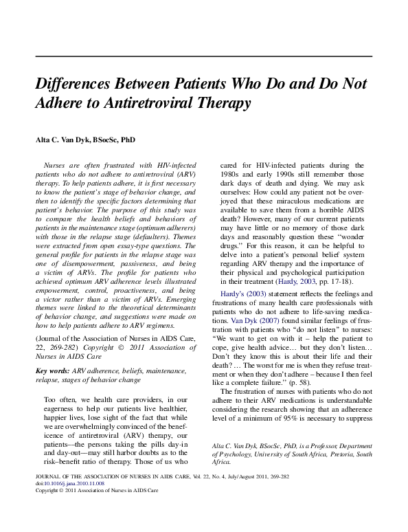 (PDF) Differences Between Patients Who Do and Do Not Adhere to ...