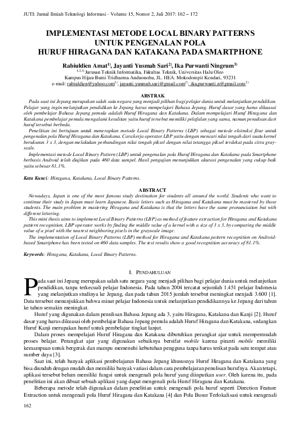 (PDF) Implementasi Metode Local Binary Patterns Untuk Pengenalan Pola Huruf Hiragana Dan ...