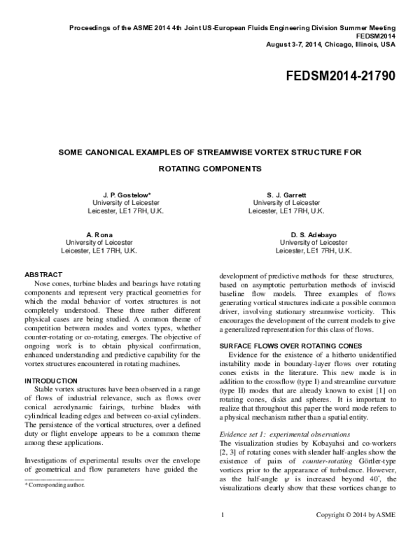 (PDF) Some Canonical Examples of Streamwise Vortex Structure for Rotating Components