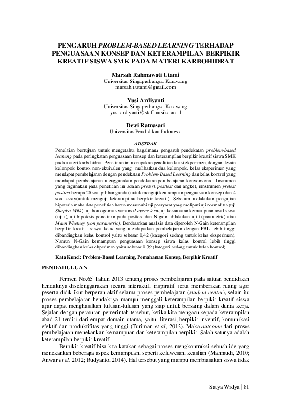 (PDF) Pengaruh Problem-Based Learning Terhadap Penguasaan Konsep Dan Keterampilan Berpikir ...