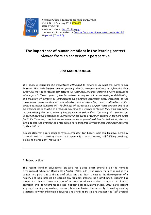 (PDF) The importance of human emotions in the learning context viewed ...