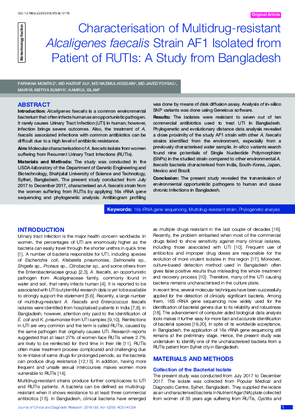 (PDF) Characterisation of Multidrug-resistant Alcaligenes faecalis Strain AF1 Isolated from ...