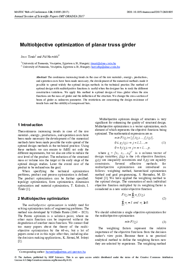 (PDF) Multiobjective optimization of planar truss girder