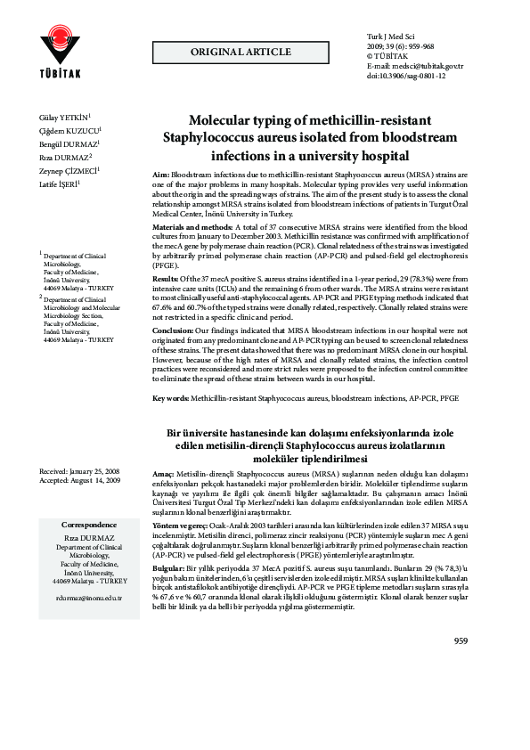 Pdf Molecular Typing Of Methicillin Resistant Staphylococcus Aureus