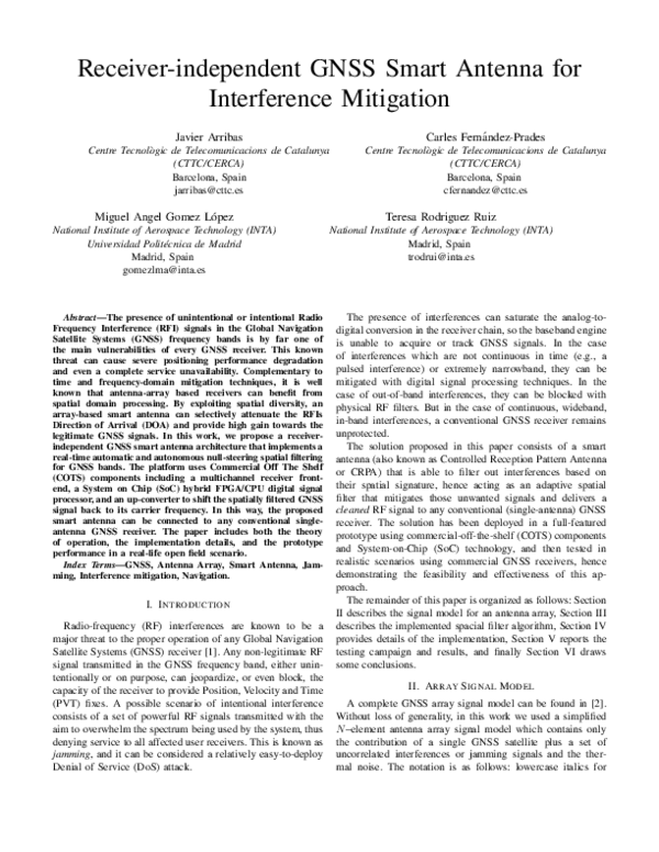 (PDF) Receiver-independent GNSS Smart Antenna for Interference Mitigation