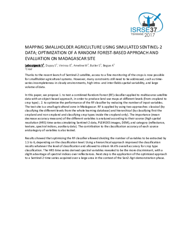 Pdf Mapping Smallholder Agriculture Using Simulated Sentinel 2 Data Optimization Of A Random