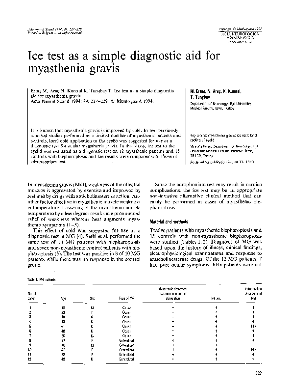 (PDF) Ice test as a simple diagnostic aid for myasthenia gravis