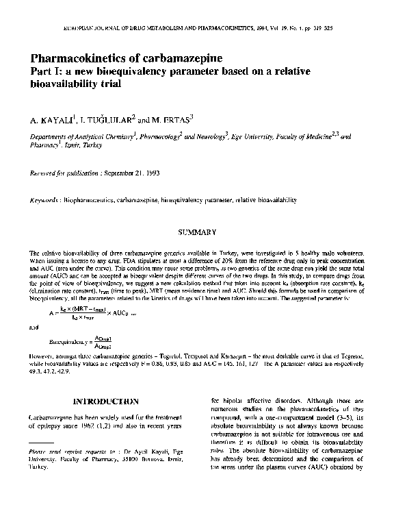 (PDF) Pharmacokinetics of carbamazepine Part I: a new bioequivalency ...
