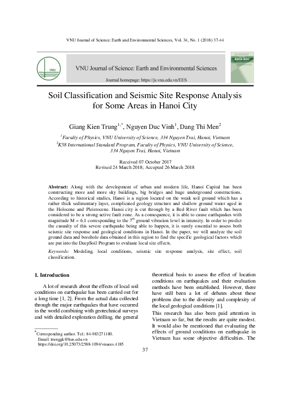 (PDF) Soil Classification and Seismic Site Response Analysis for Some ...