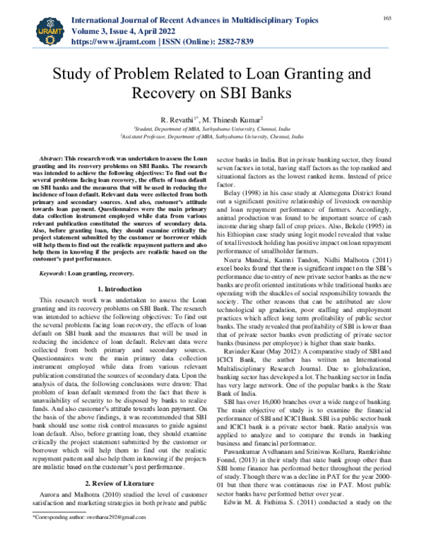 (PDF) A study on problem loan recovery in sbi bank