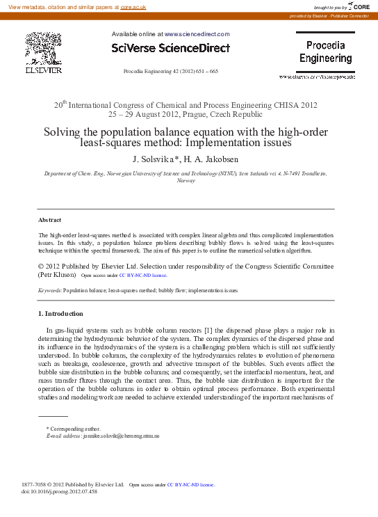 (PDF) Solving the Population Balance Equation with the High-order Least-squares Method ...