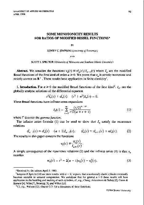 (PDF) Some monotonicity results for ratios of modified Bessel functions