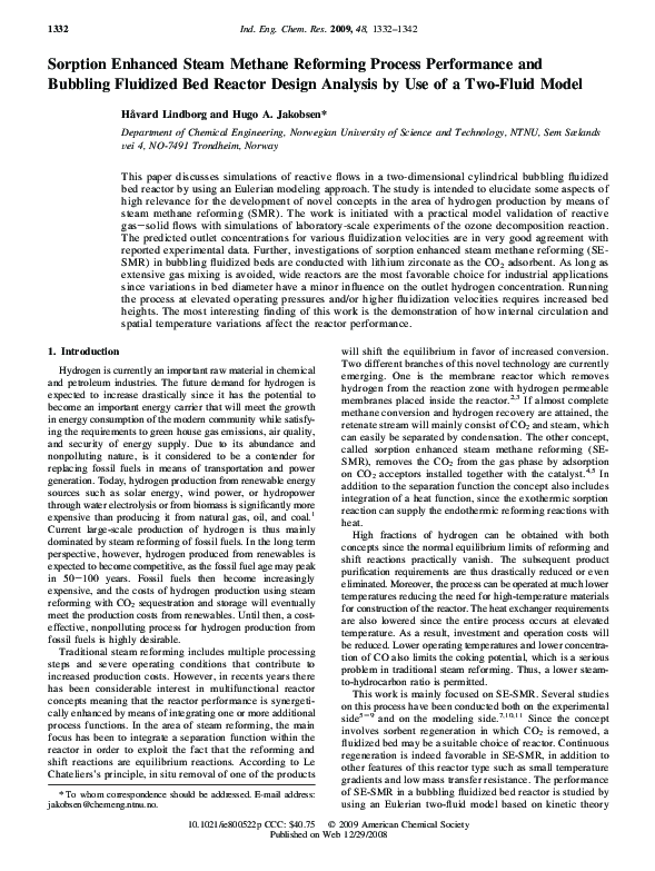(PDF) Sorption Enhanced Steam Methane Reforming Process Performance and Bubbling Fluidized Bed ...