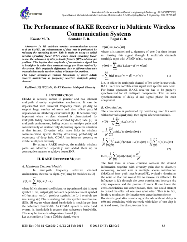 (PDF) The Performance of RAKE Receiver in Multirate Wireless Communication Systems